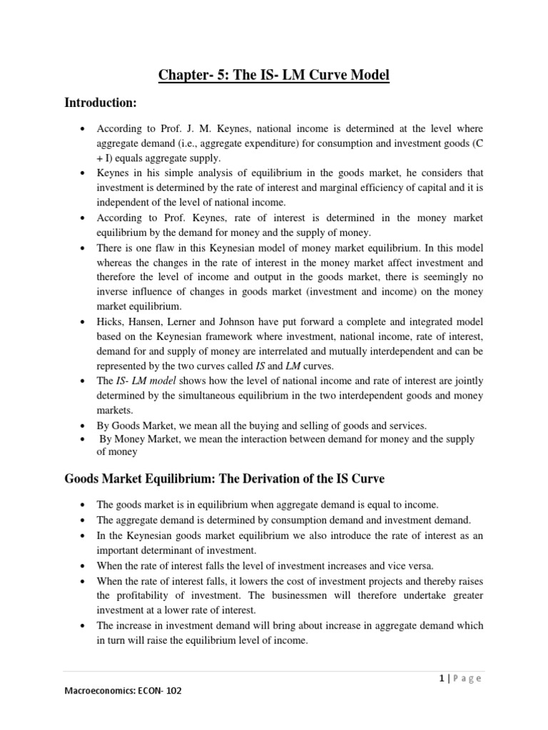 IS-LM Curve Model Explained | PDF | Demand For Money | Economic Equilibrium