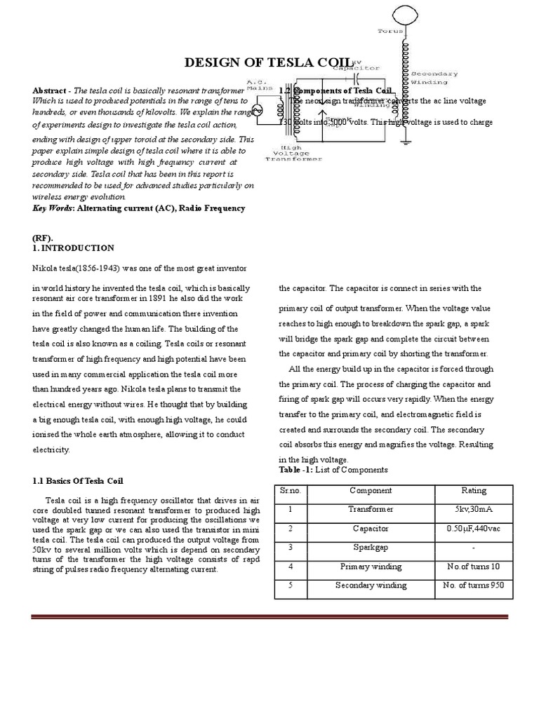 Design of Tesla | PDF | Inductor | Transformer