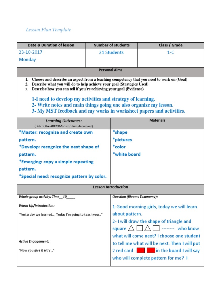 Lesson Plan, Refliction, (Pattern) | PDF | Lesson Plan | Educational ...