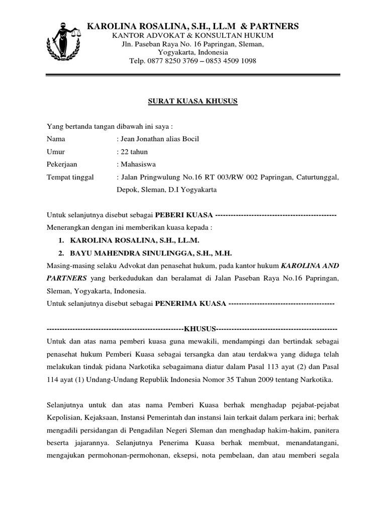 Surat Kuasa Khusus PH | PDF | Hukum