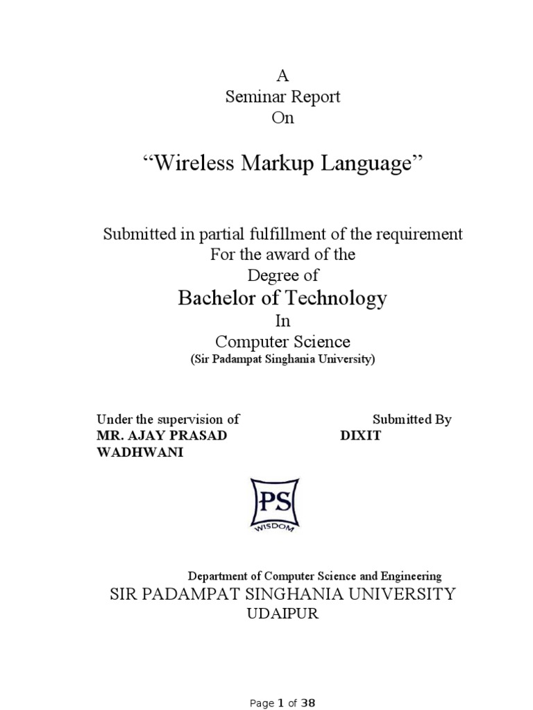 "Wireless Markup Language": Bachelor of Technology | PDF | Html Element | Web Server