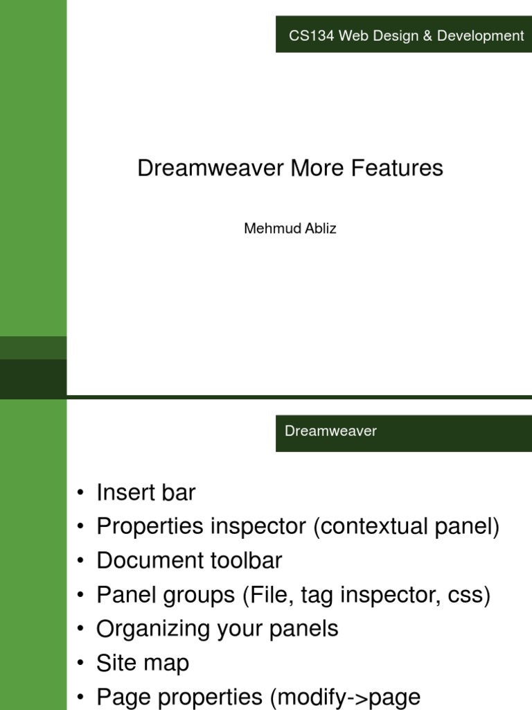 Dreamweaver Features & Tools Guide | PDF
