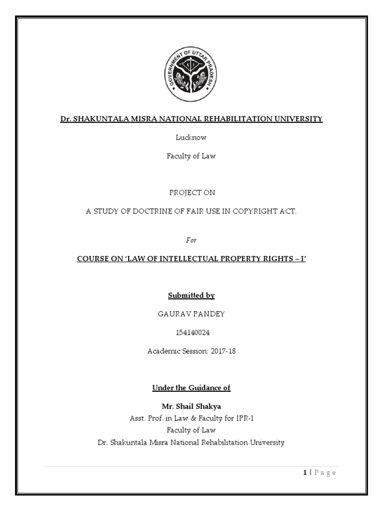 Ipr Assignment | Copyright | Fair Dealing