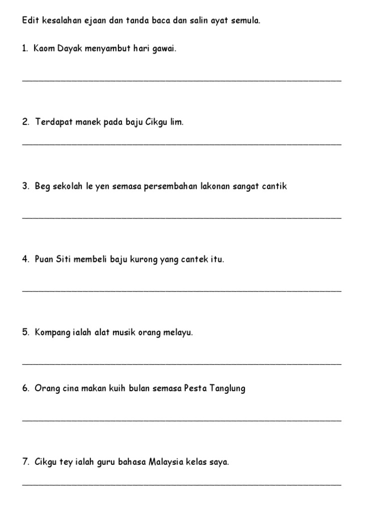 Edit Kesalahan Ejaan Dan Tanda Baca Dan Salin Ayat Semula