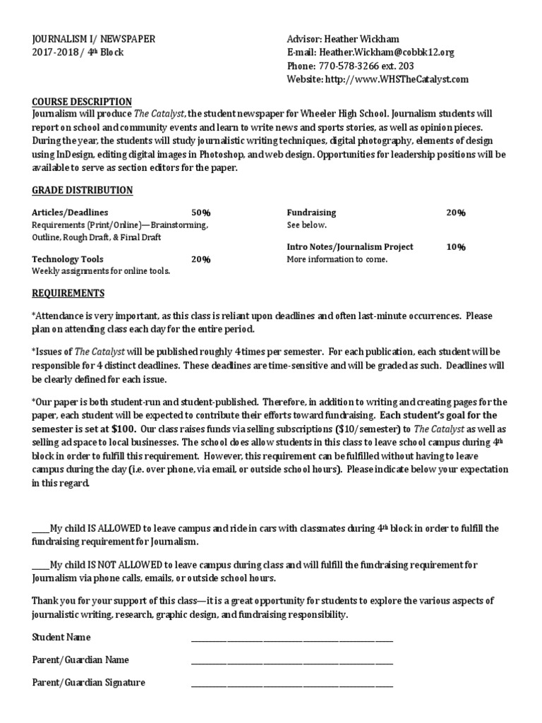 Course Description: Articles/Deadlines 50% Fundraising 20% | PDF ...