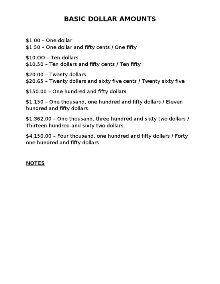 Basic Dollar Amounts | PDF