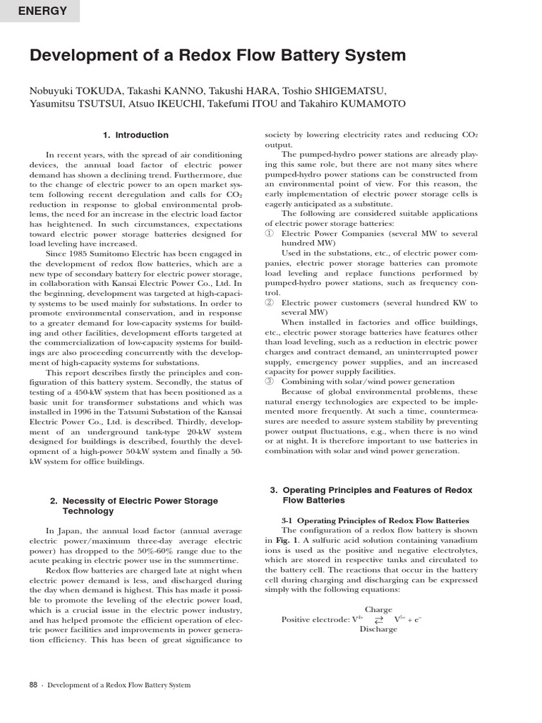 2000 Development of A RFB System | PDF | Battery (Electricity) | High ...