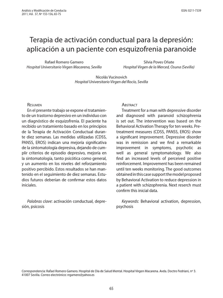 Terapia de Activación Conductual para La Depresión PDF | PDF ...