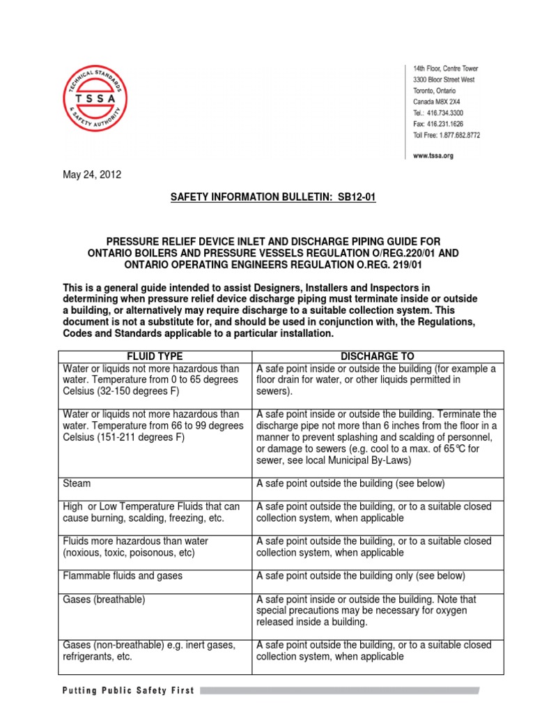 TSSA Safety Info Bulletin SB12-01 - Venting-Discharge | PDF | Boiler ...