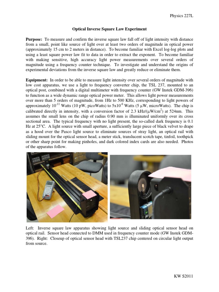Inverse Square Law Experiment | PDF | Light | Power Law