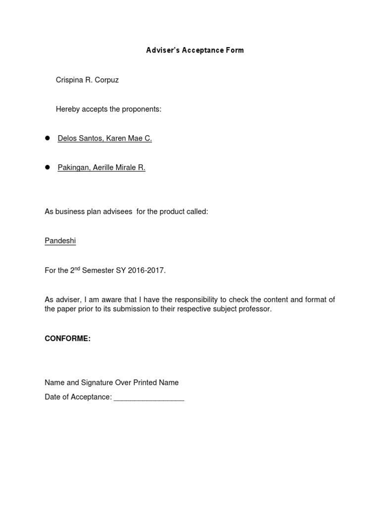 Advisers Acceptance Form | PDF