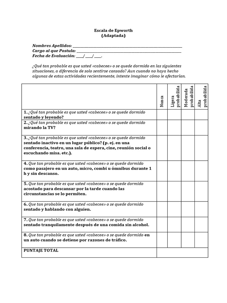 Escala de Somnolencia de Epworth | PDF | Ocio