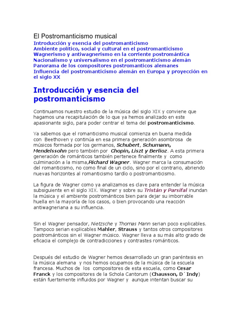 Postromanticismo Musical: Características y Compositores | PDF | Musica ...