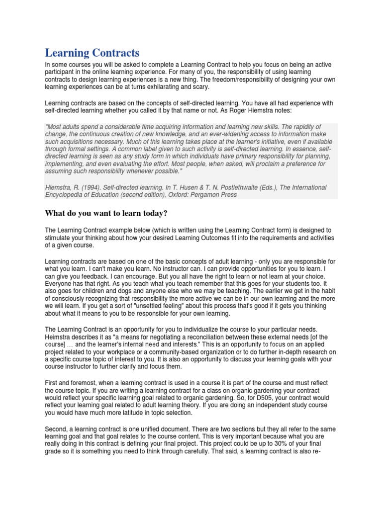 Learning Contracts: What Do You Want To Learn Today? | PDF | Adult ...