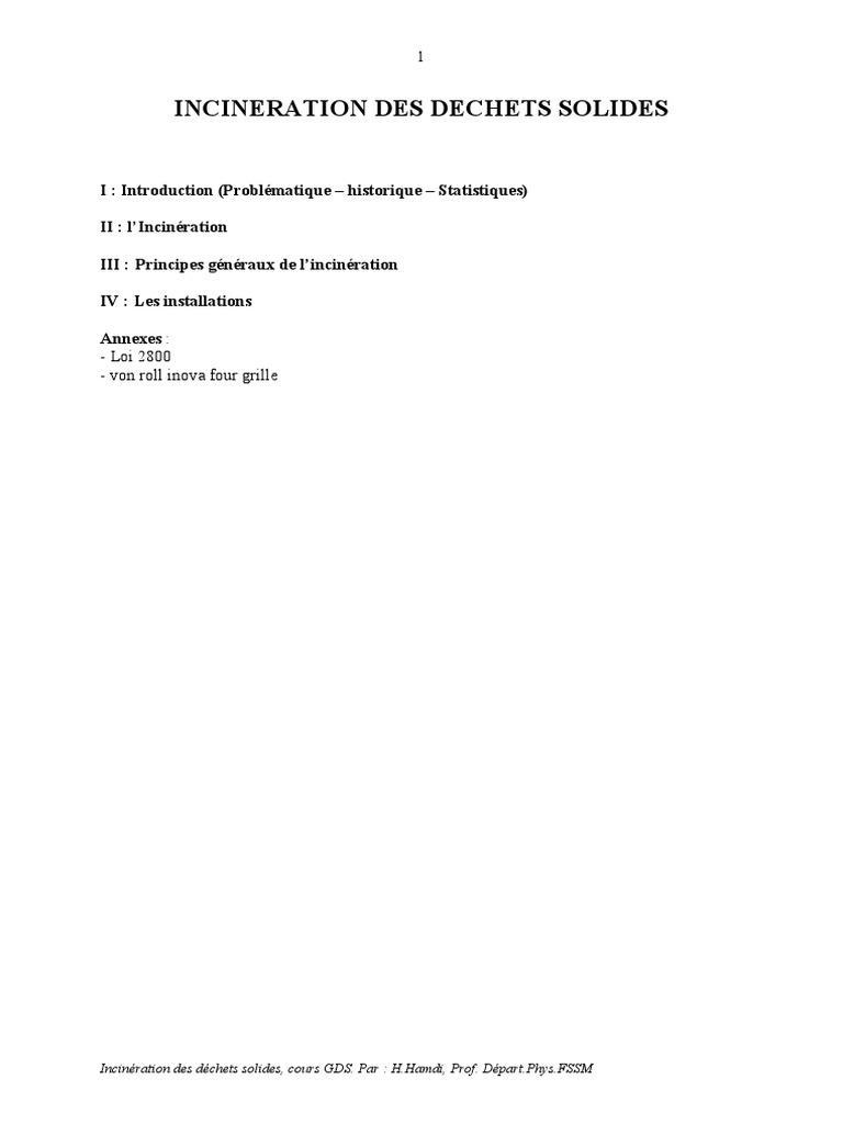 Incinération des déchets solides : cours GDS | PDF | Incinération | La ...
