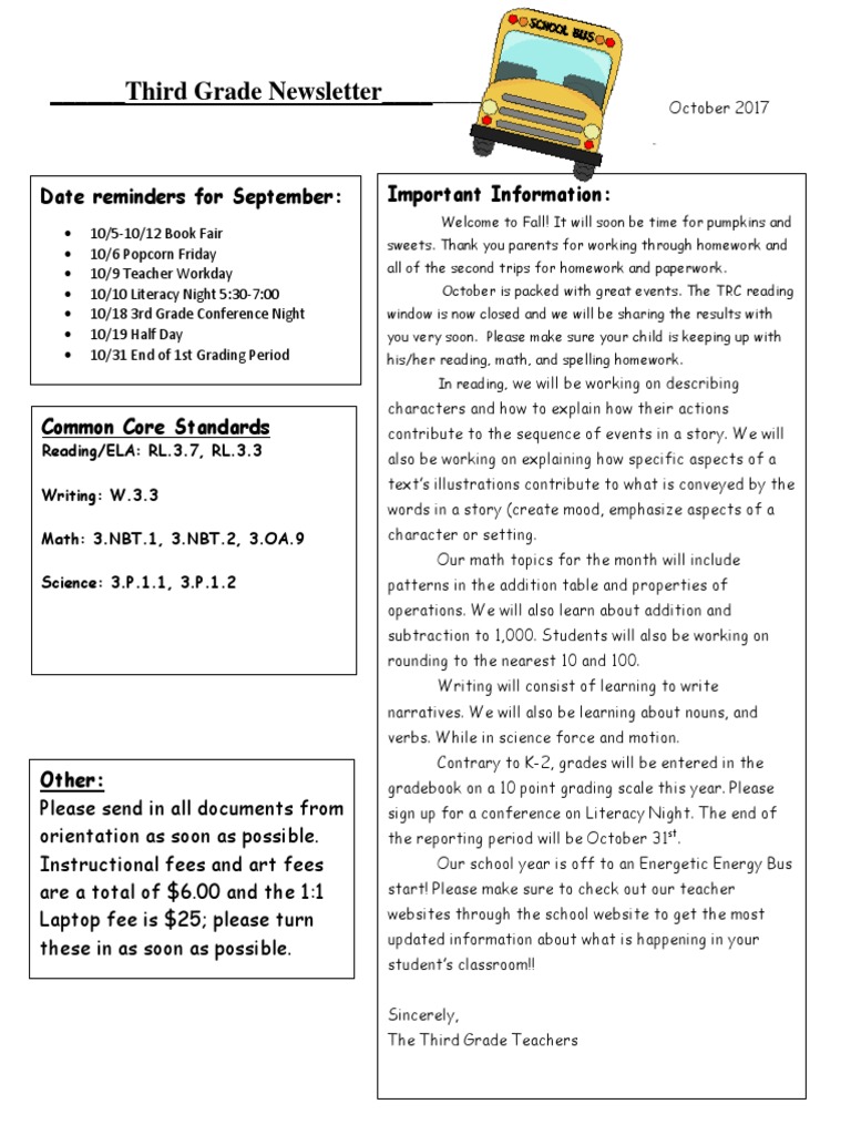Third Grade Newsletter Oct | PDF | Semiotics | Syntax