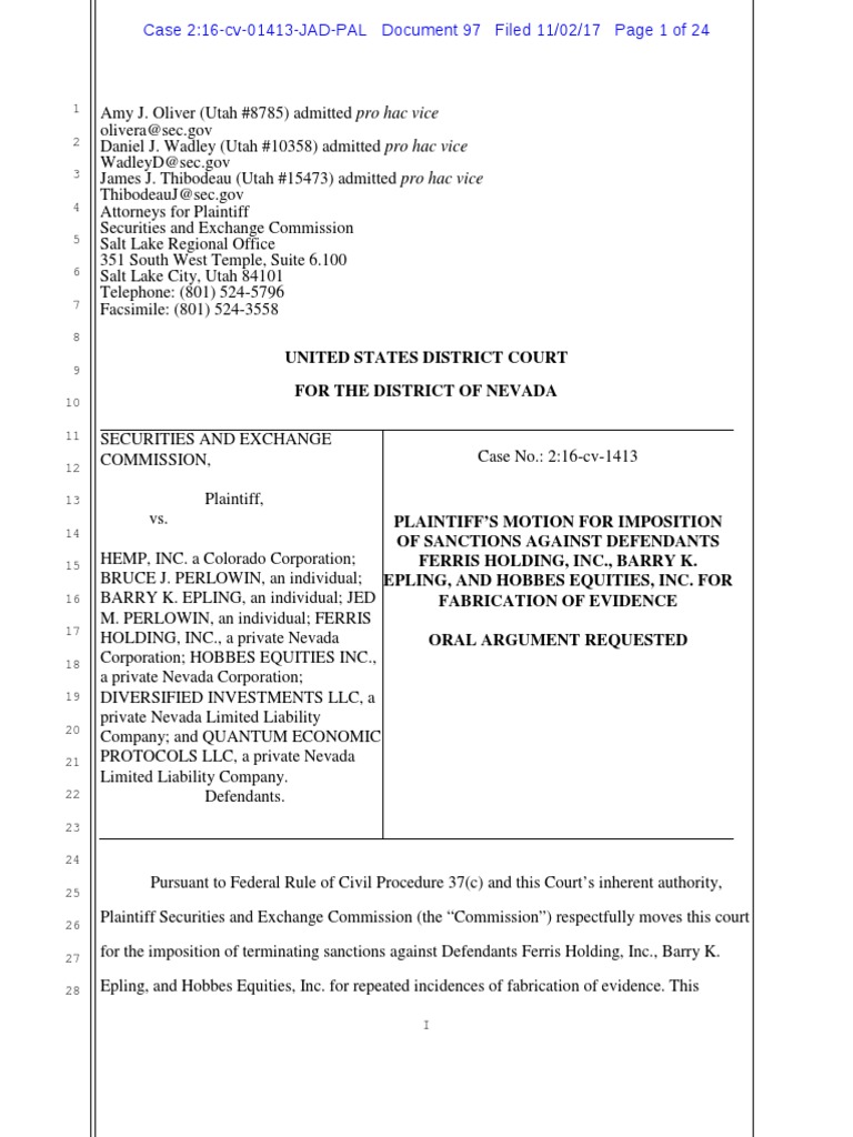 Motion For Sanctions Against Epling For Fabrication of Evidence | PDF ...