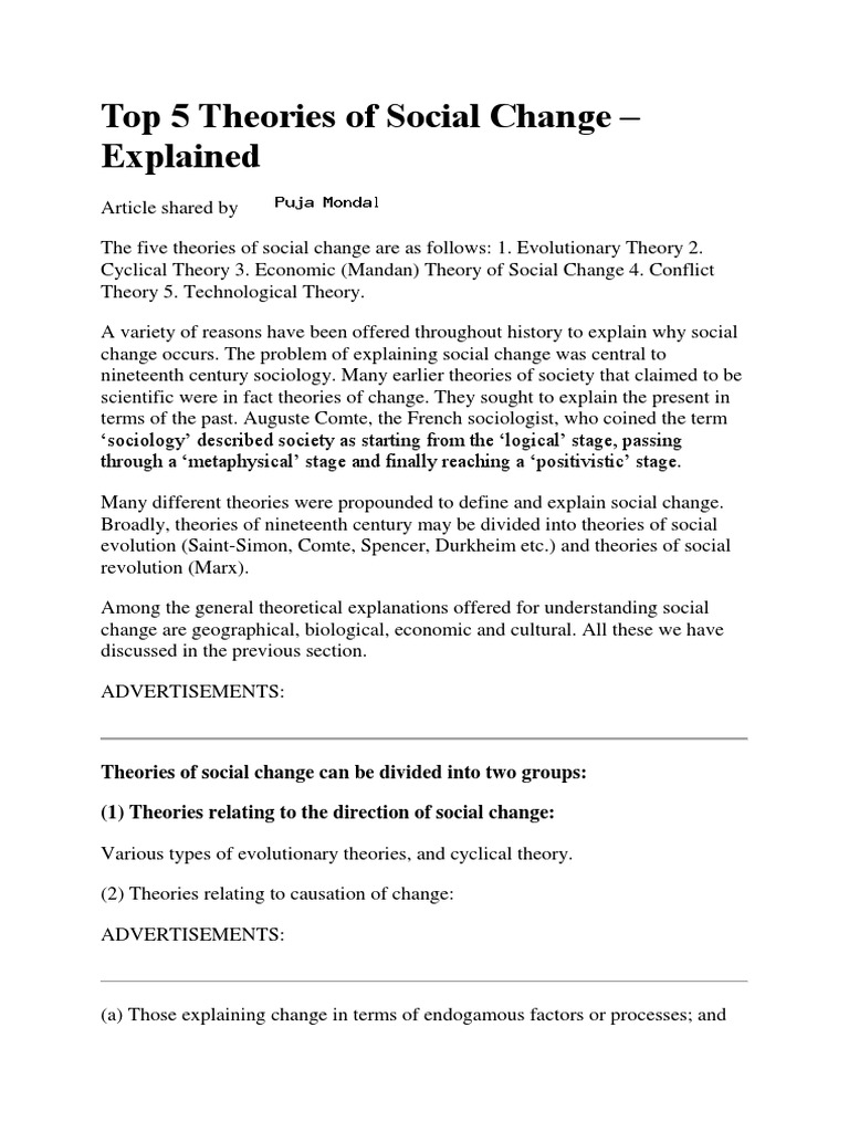 Top 5 Theories of Social Change | PDF | Sociology | Karl Marx