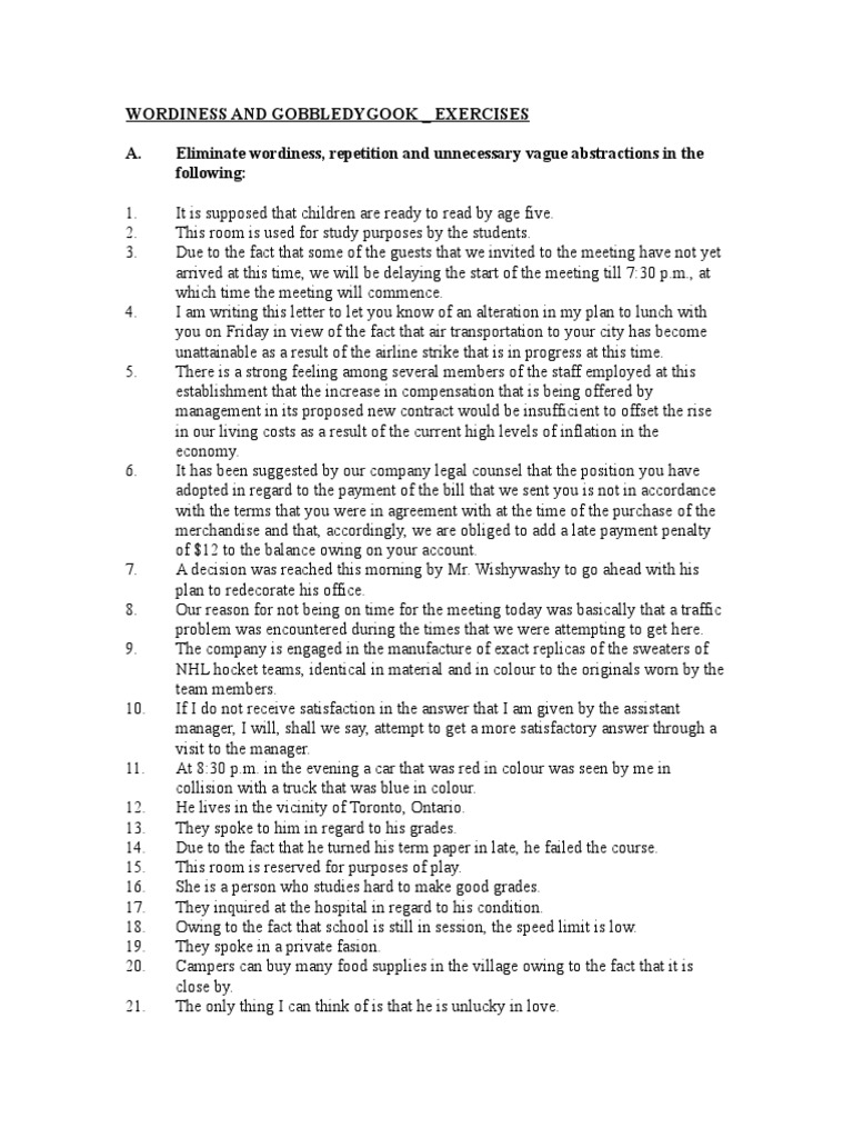 Wordiness and Gobbledygook Exercises | PDF