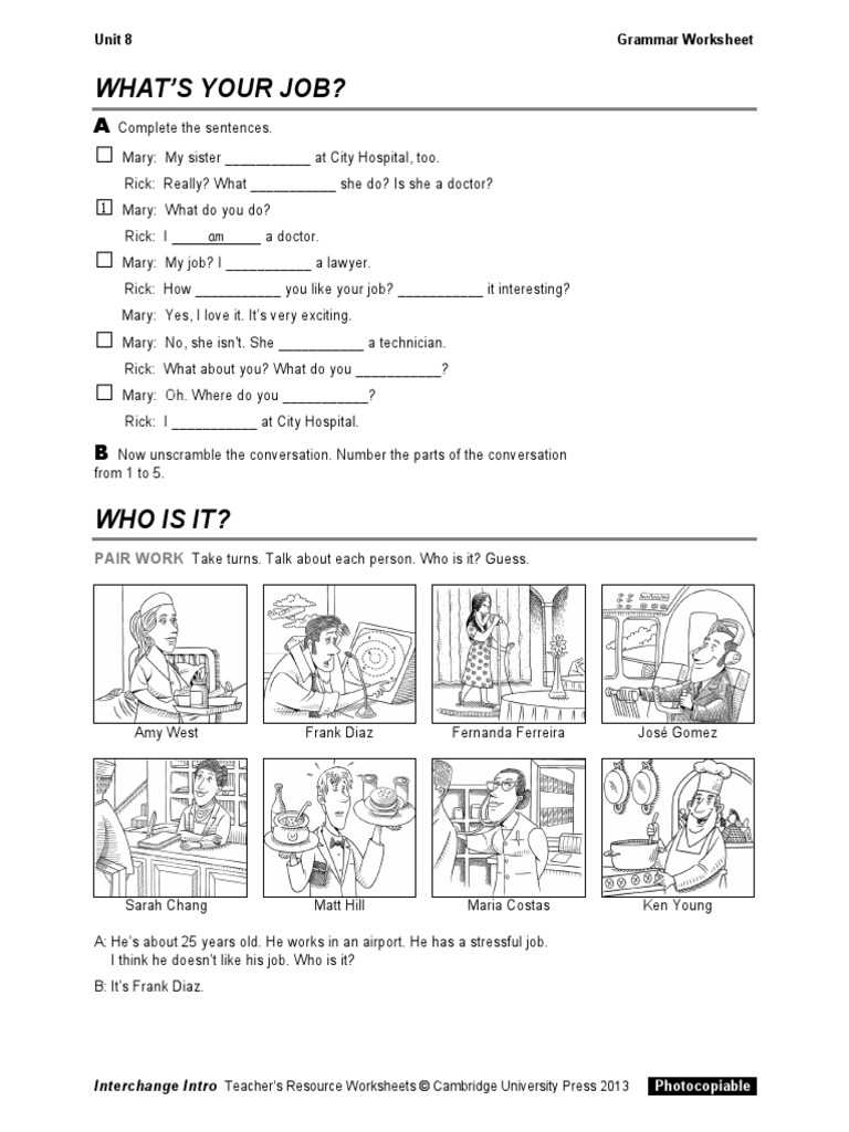 What'S Your Job?: Unit 8 Grammar Worksheet | PDF