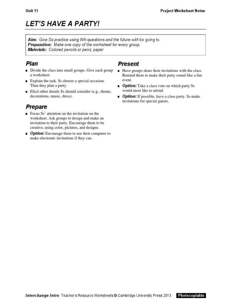 Let'S Have A Party!: Plan Present | PDF