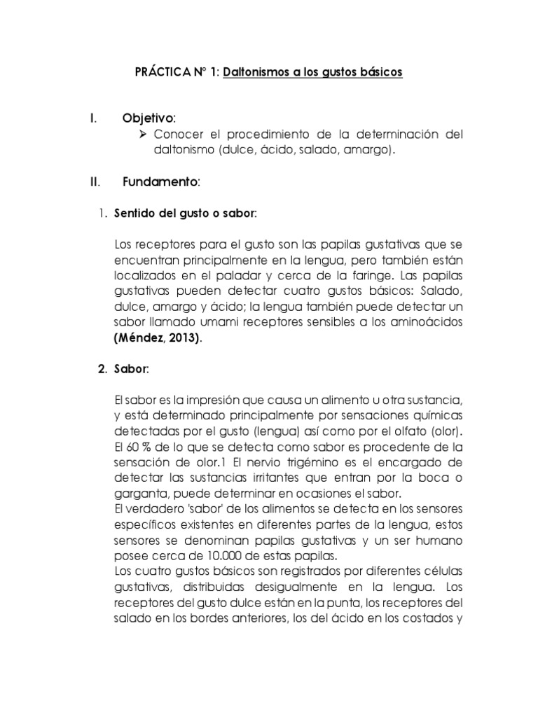 Daltonismo A Los Gustos Básicos Word | PDF | Sabor | Gusto