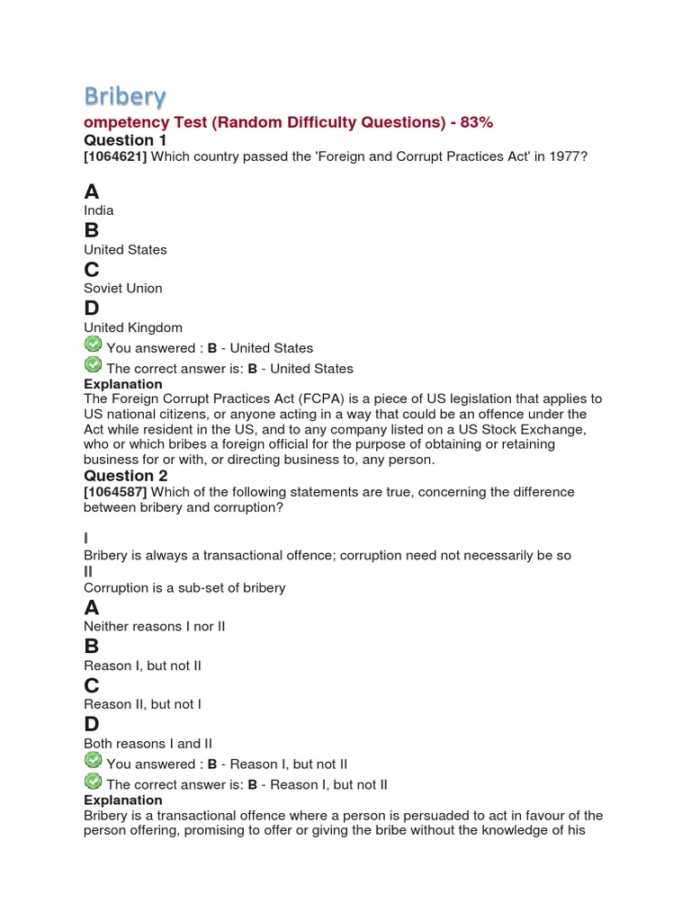 Test Answers | PDF | Bribery | Corruption
