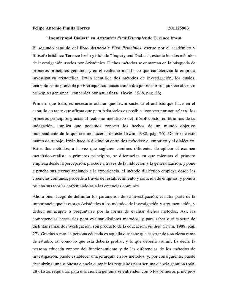 Reseña de "Aristotle's First Principles" | PDF | Dialéctico | Teoría