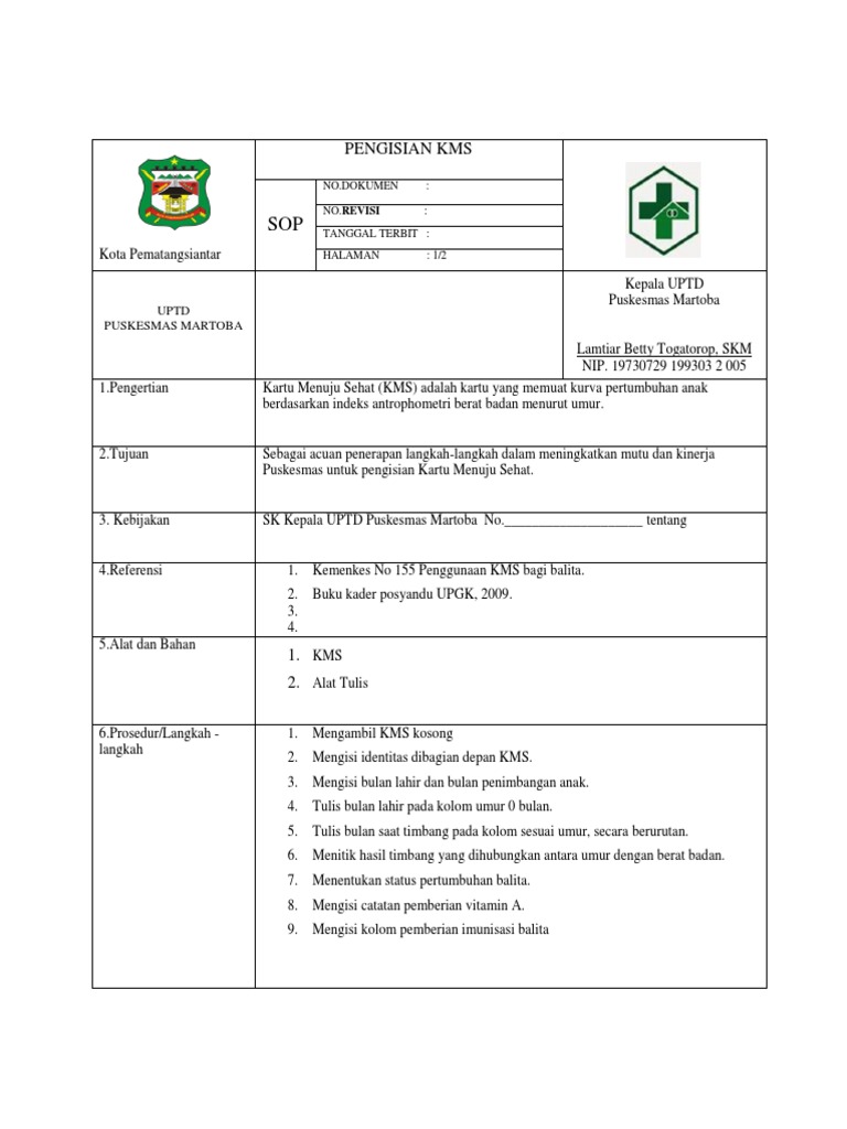 SOP Pengisian KMS | PDF