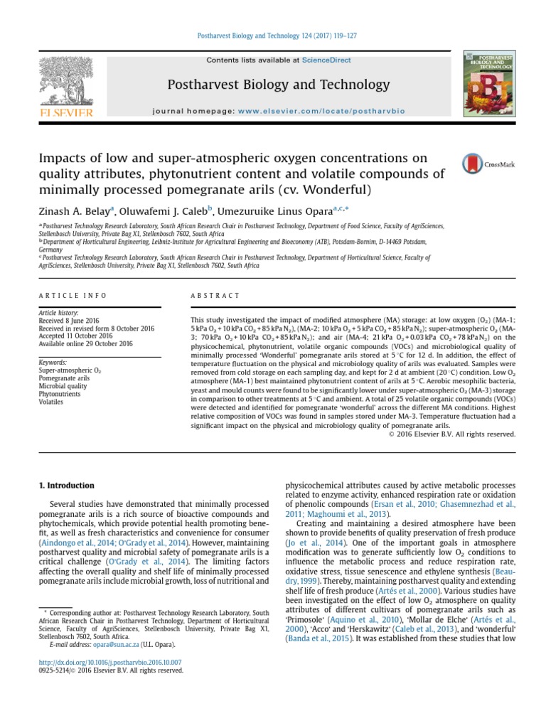 Postharvest Biology and Technology: Zinash A. Belay, Oluwafemi J. Caleb ...