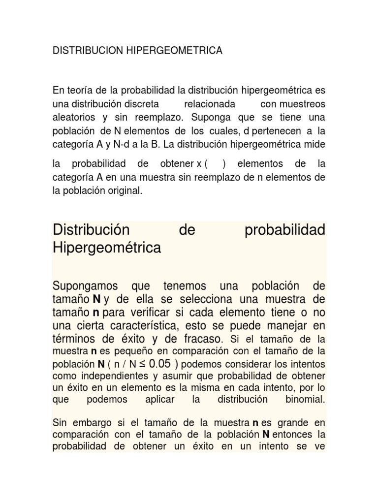 Distribucion Hipergeometrica | PDF | Muestreo (Estadísticas) | Probabilidad