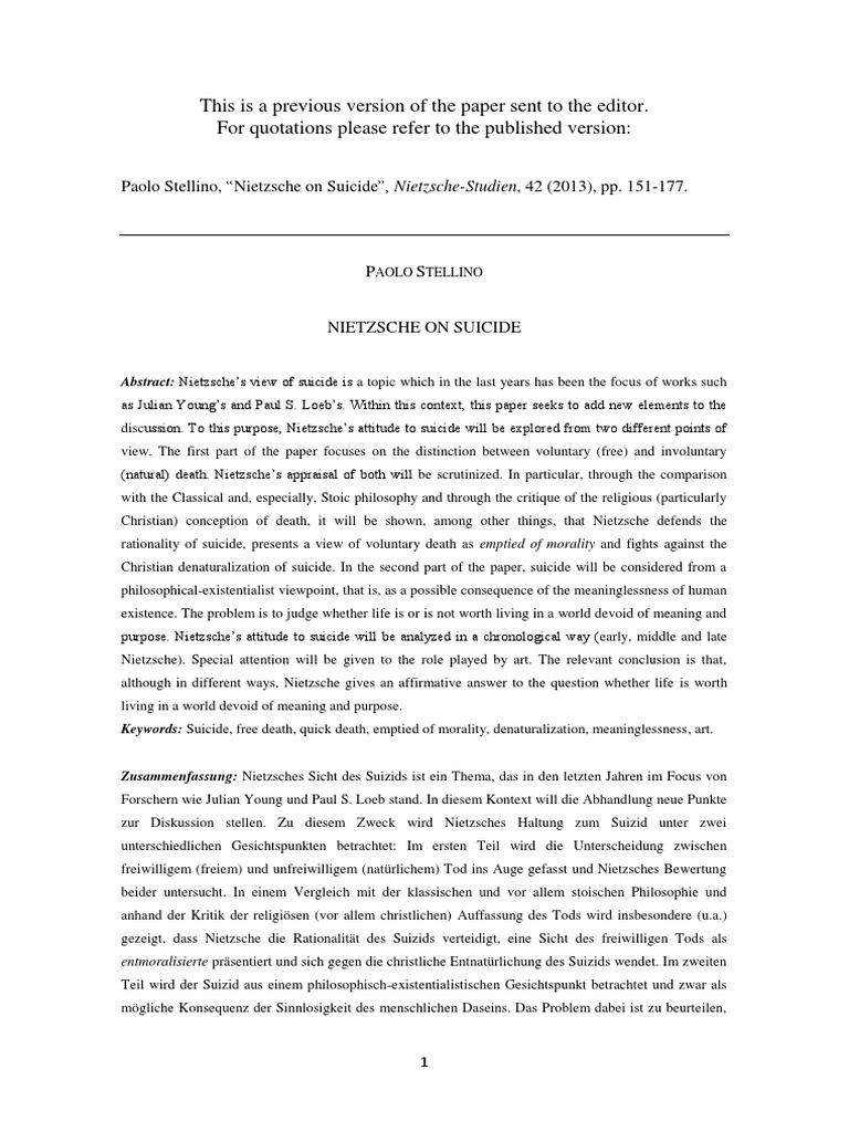 Nietzsche On Suicide | PDF | Pessimism | Friedrich Nietzsche