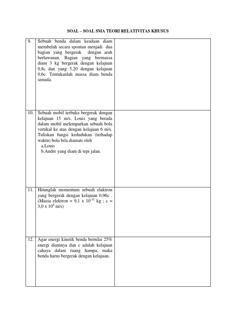 Soal Soal Relativitas Khusus | PDF