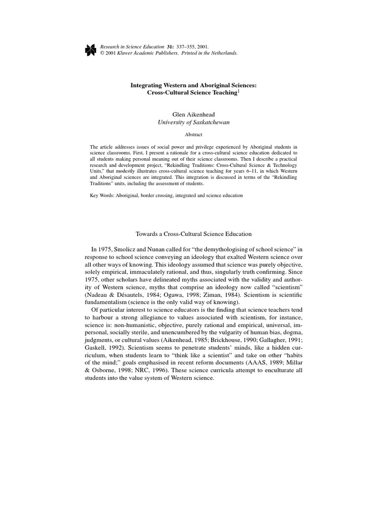 Integrating Western and Aboriginal Sciences: Cross-Cultural Science ...