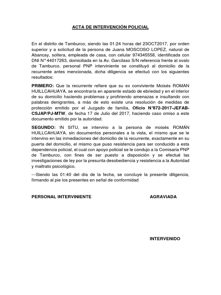 Acta de Intervención Policial