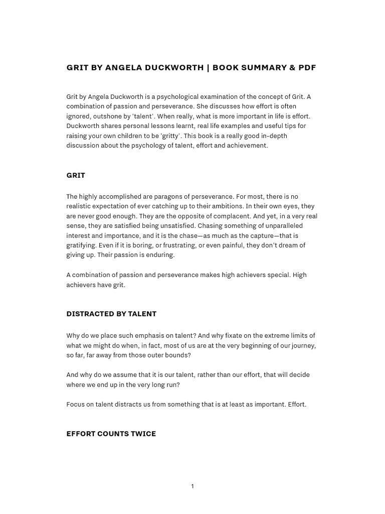 Grit by Angela Duckworth Book Summary PDF | PDF | Grit (Personality ...