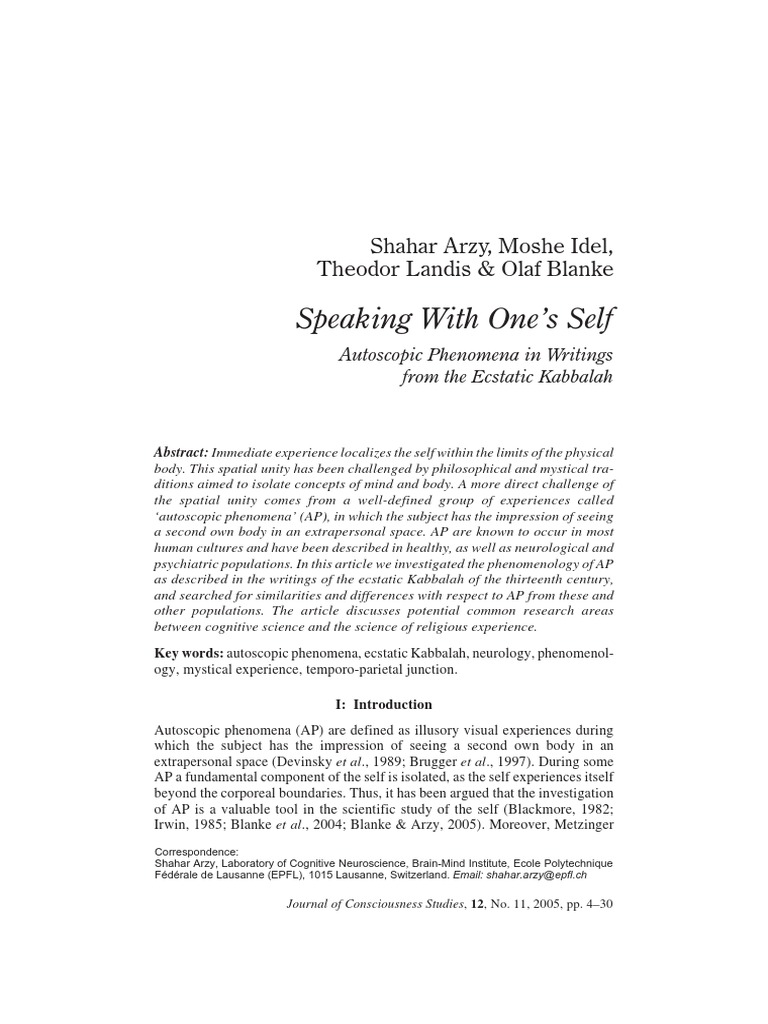 Exploring Autoscopic Phenomena in Ecstatic Kabbalistic Writings and ...