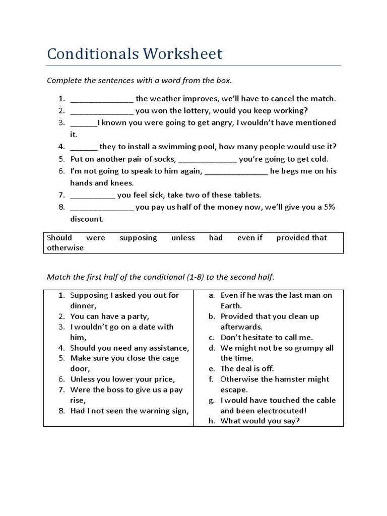 Conditionals and Modal Verbs Worksheet - Completing Sentences with ...