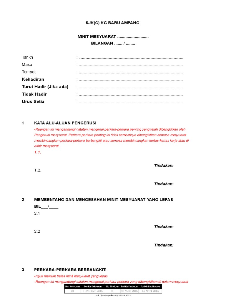 Format Minit Mesyuarat | PDF