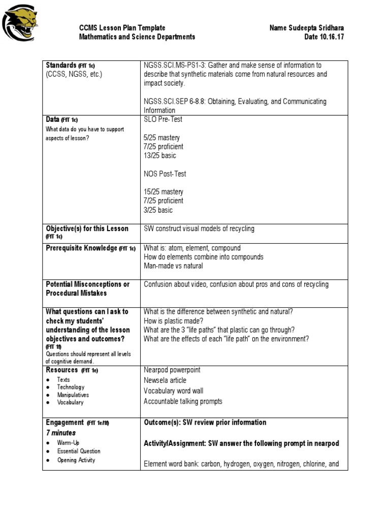 monitoring tool lesson plan sridhara | Educational Assessment | Lesson Plan