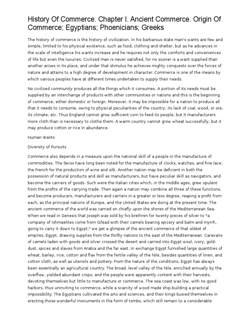 History of Commerce. Chapter I. Ancient Commerce. Origin of Commerce ...