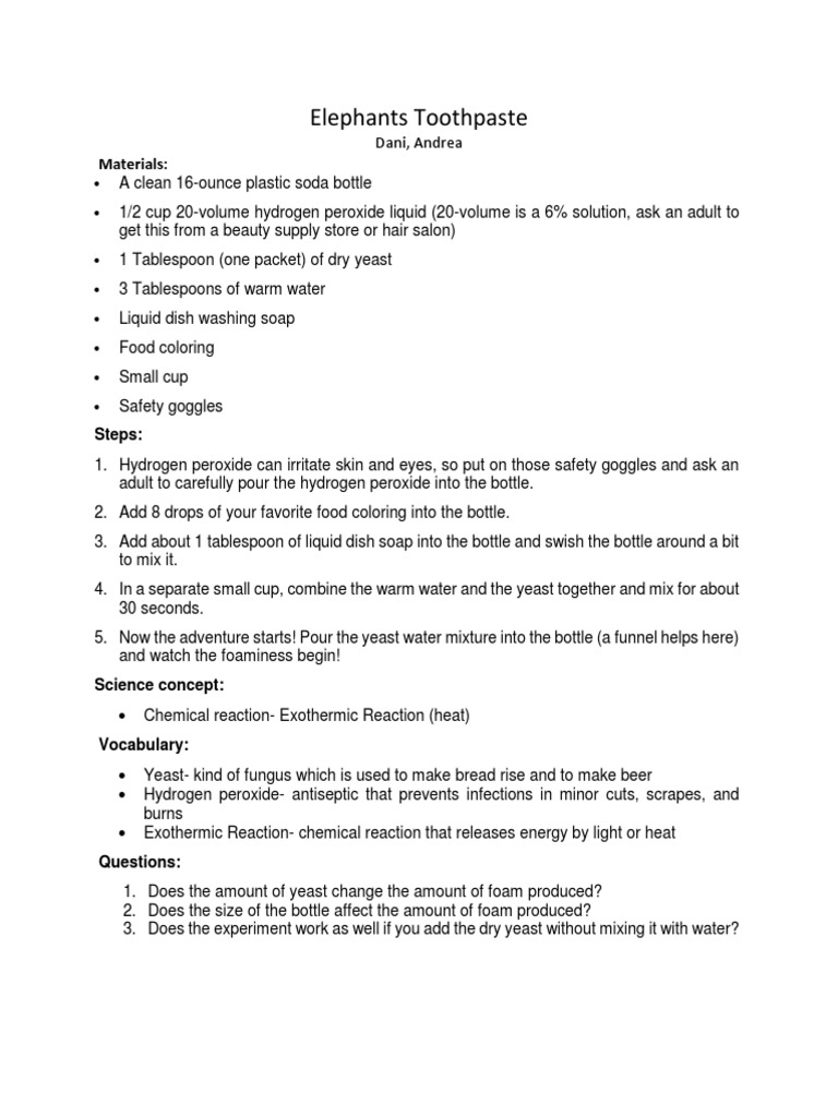 Science Experiment | PDF | Hydrogen Peroxide | Yeast