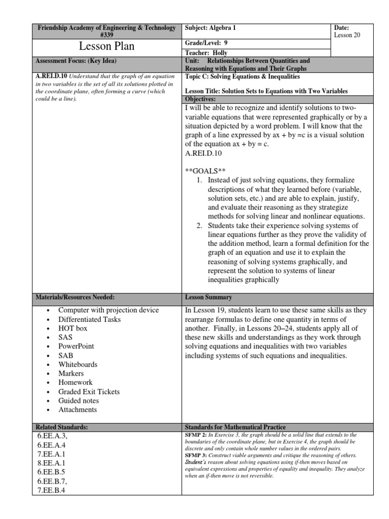 Algebra 1 Lesson 20 Lesson | PDF | Equations | Inequality (Mathematics)