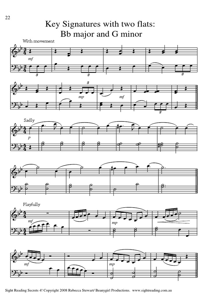 Key Signatures With Two Flats: BB Major and G Minor | PDF | Musical ...