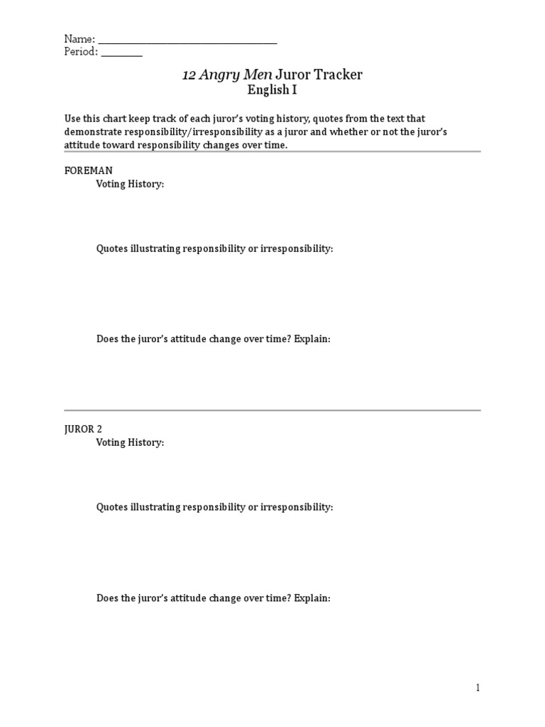 12 Angry Men Juror Tracker | PDF | Legal Procedure | Violence
