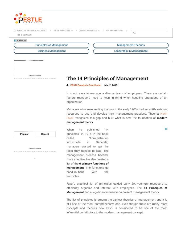 The 14 Principles of Management | PDF | Employment | Swot Analysis