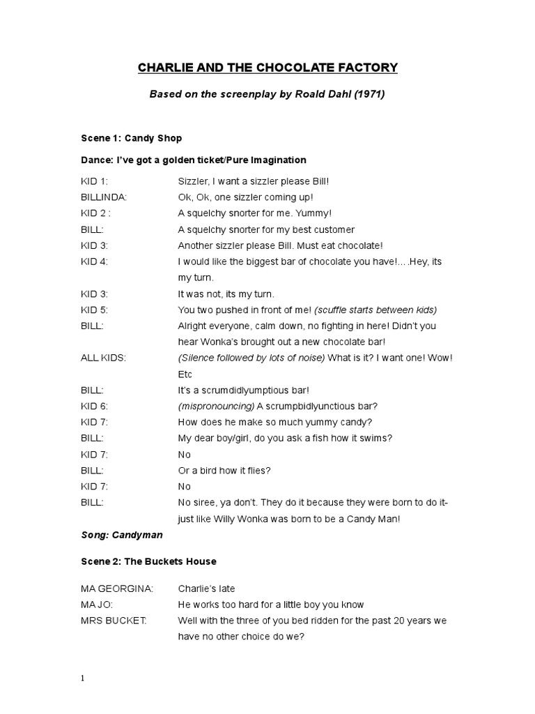 Charlie and The Chocolate Factory Script-2 | Download Free PDF ...