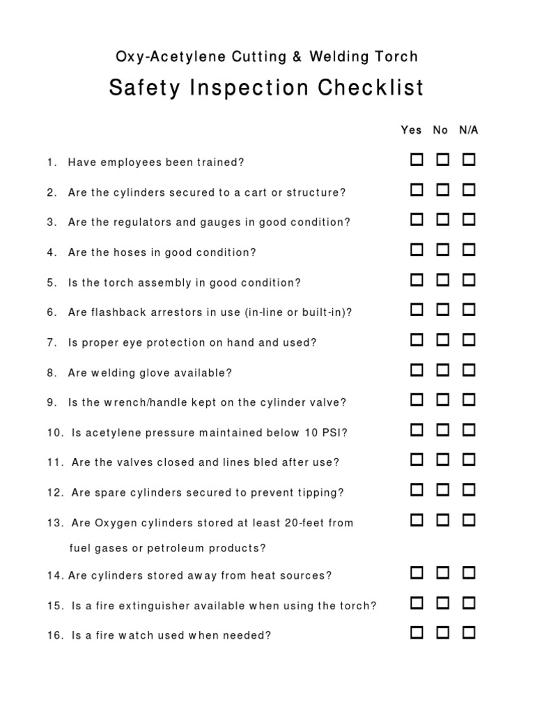 Oxy-Acetylene Cutting & Welding Torch Checklist | PDF