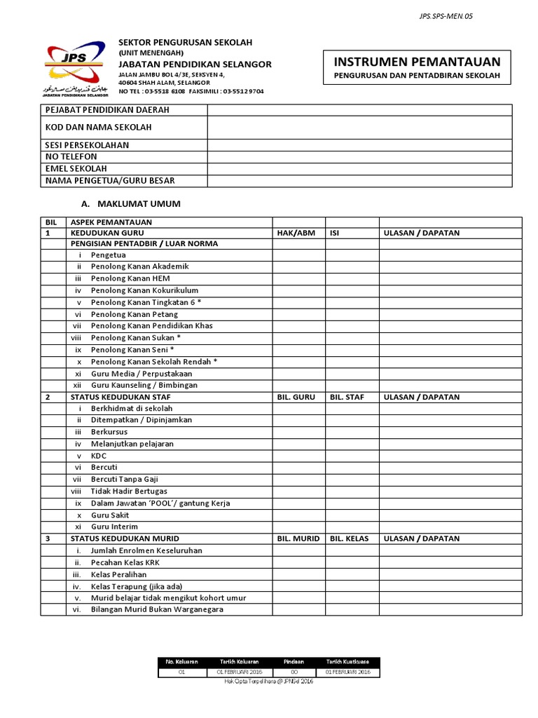 Instrumen Pemantauan Pengurusan Dan Pentadbiran Sekolah | PDF Instrumen Pemantauan Pengurusan Dan Pentadbiran Sekolah | PDF