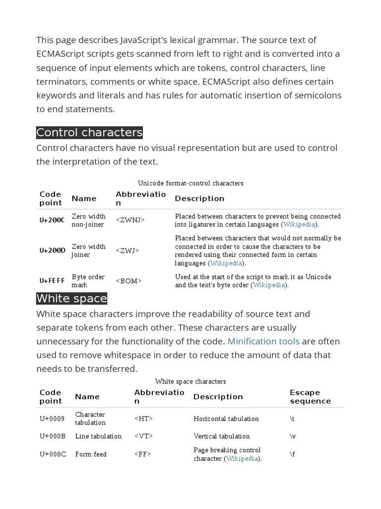 JS Lexical Grammer | PDF | Reserved Word | Java Script